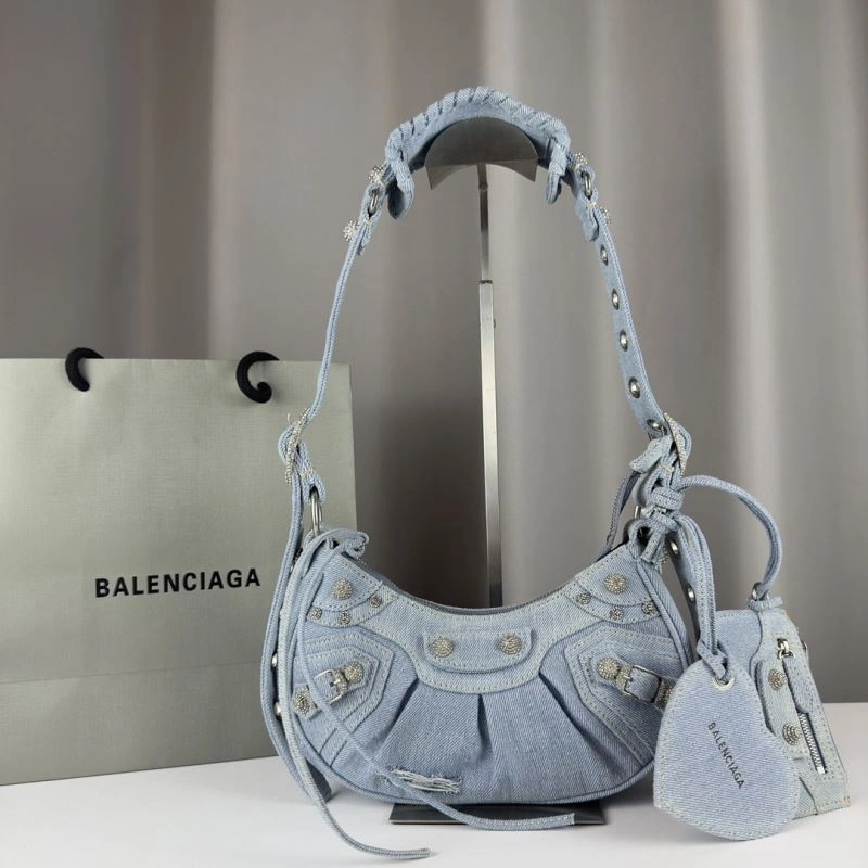 Balenciaga Denim Blue Le Cagole Half-Moon Crossbody Bag