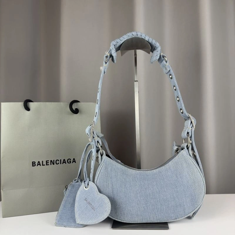 Bargain Balenciaga Denim Blue Le Cagole Half-Moon Crossbody Bag