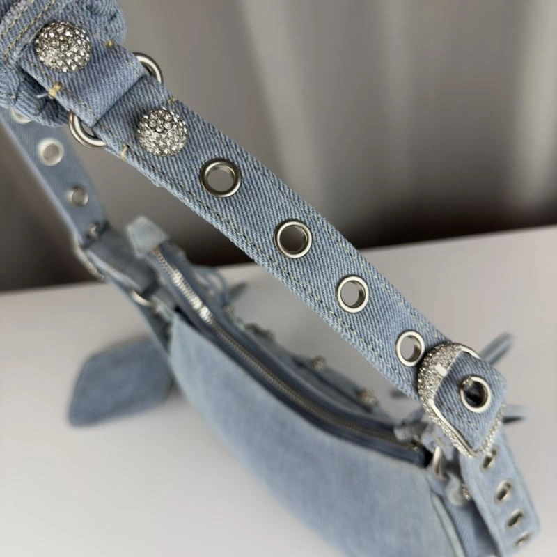 Bargain Balenciaga Denim Blue Le Cagole Half-Moon Crossbody Bag