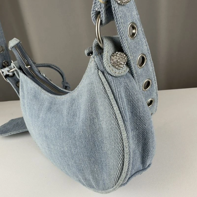 Bargain Balenciaga Denim Blue Le Cagole Half-Moon Crossbody Bag
