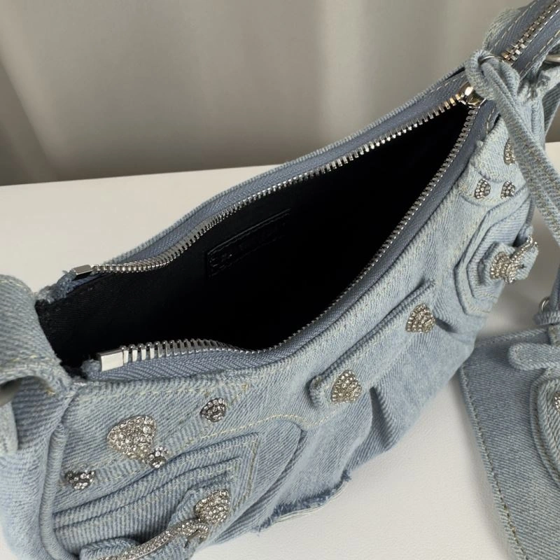 Bargain Balenciaga Denim Blue Le Cagole Half-Moon Crossbody Bag