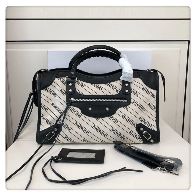 Balenciaga Diagonal Print Motorcycle Bag in Washed Canvas