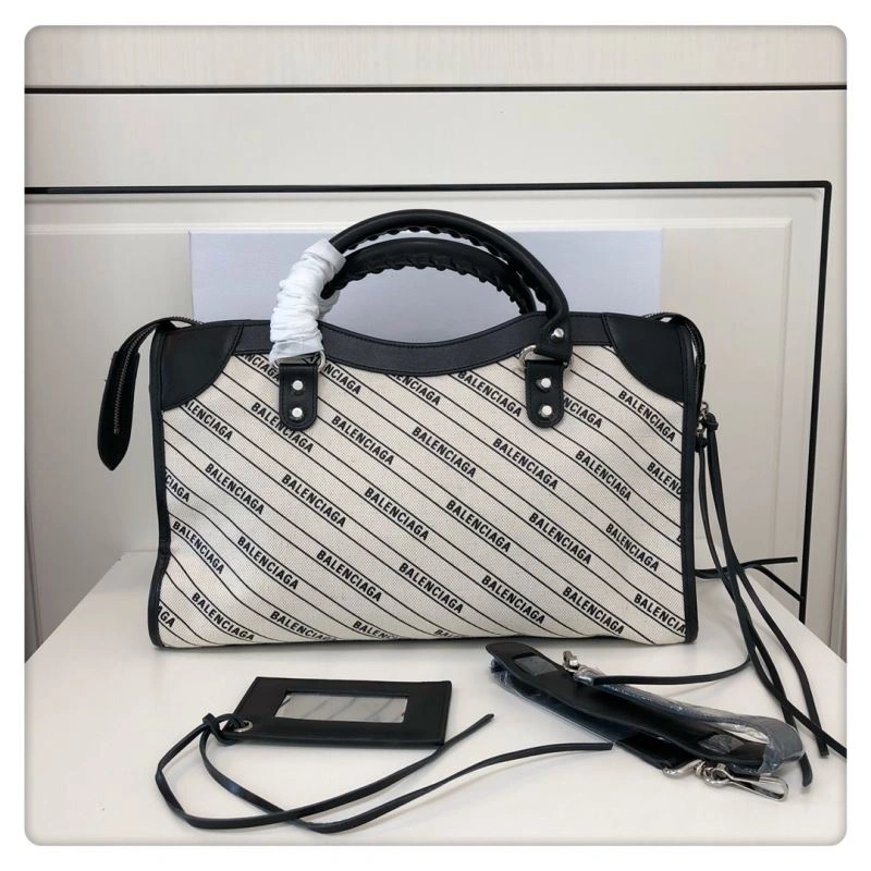 Precise copy Balenciaga Diagonal Print Motorcycle Bag in Washed Canvas