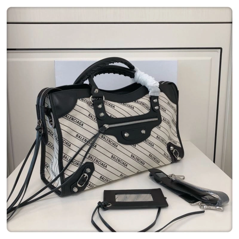 Precise copy Balenciaga Diagonal Print Motorcycle Bag in Washed Canvas