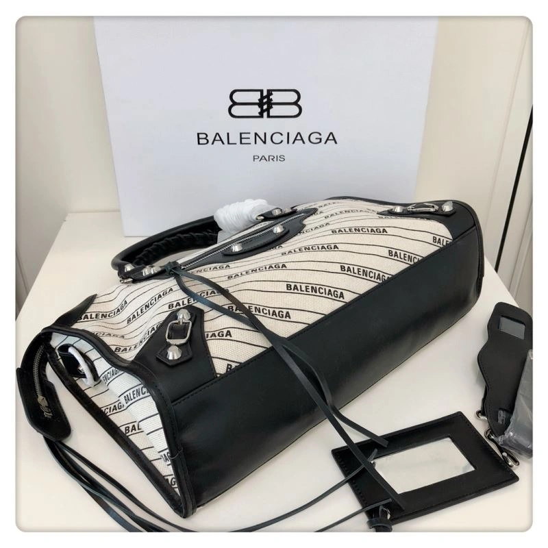 Precise copy Balenciaga Diagonal Print Motorcycle Bag in Washed Canvas