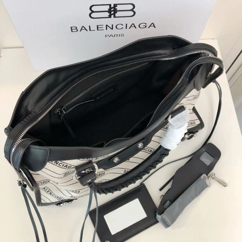 Precise copy Balenciaga Diagonal Print Motorcycle Bag in Washed Canvas