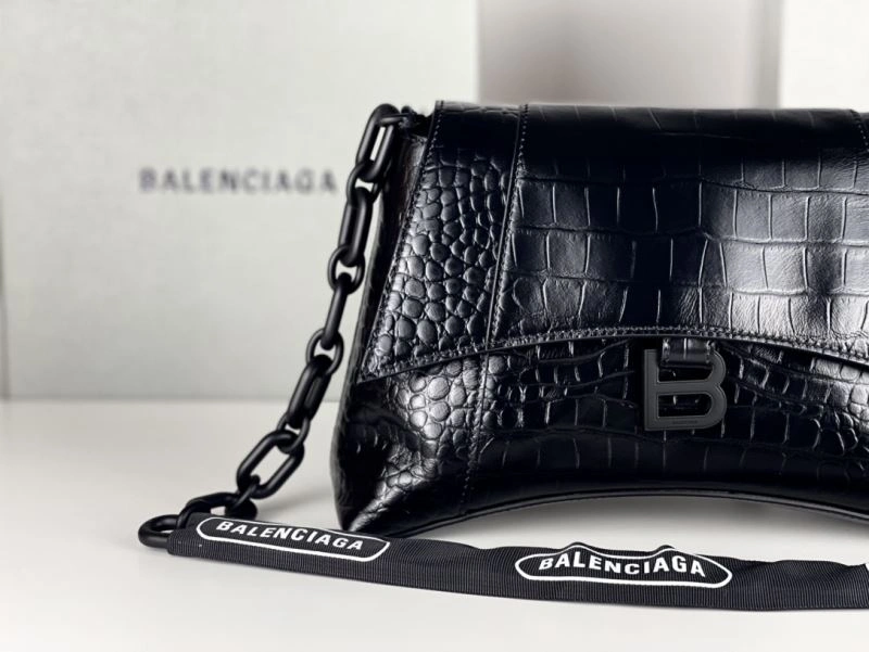 Value-priced Balenciaga Downtown Chain Shoulder Bag in Black Crocodile Leather
