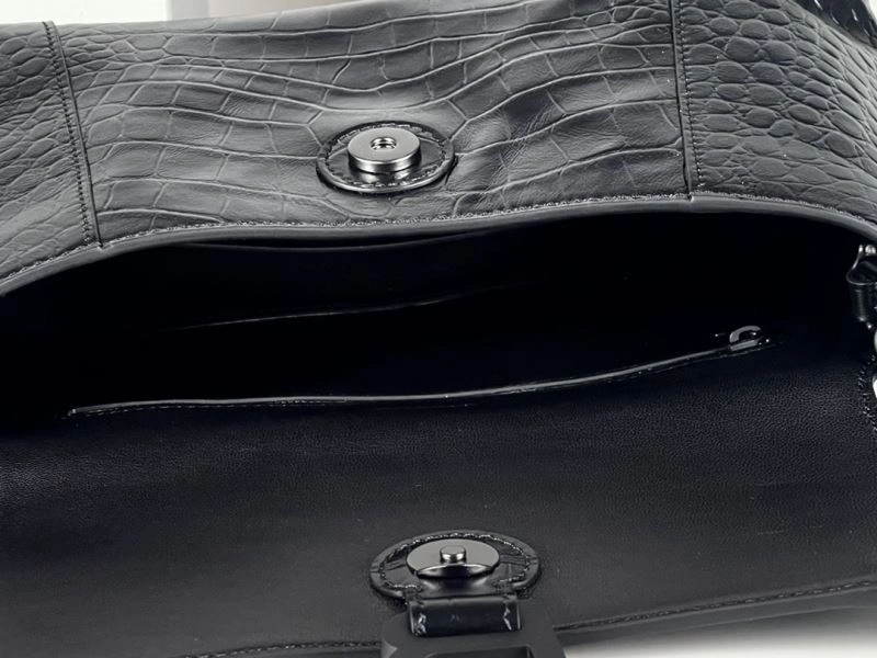 Value-priced Balenciaga Downtown Chain Shoulder Bag in Black Crocodile Leather