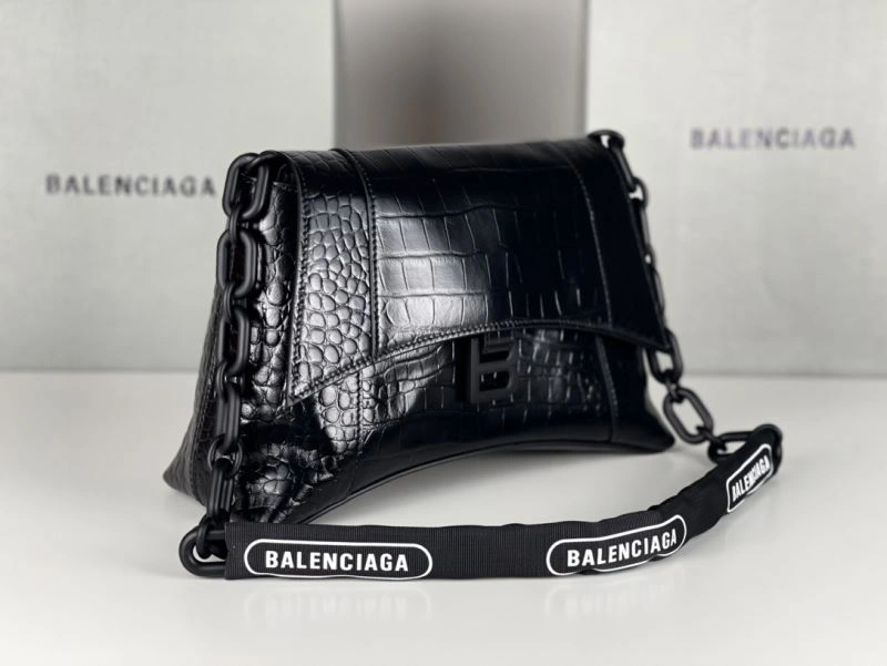Value-priced Balenciaga Downtown Chain Shoulder Bag in Black Crocodile Leather