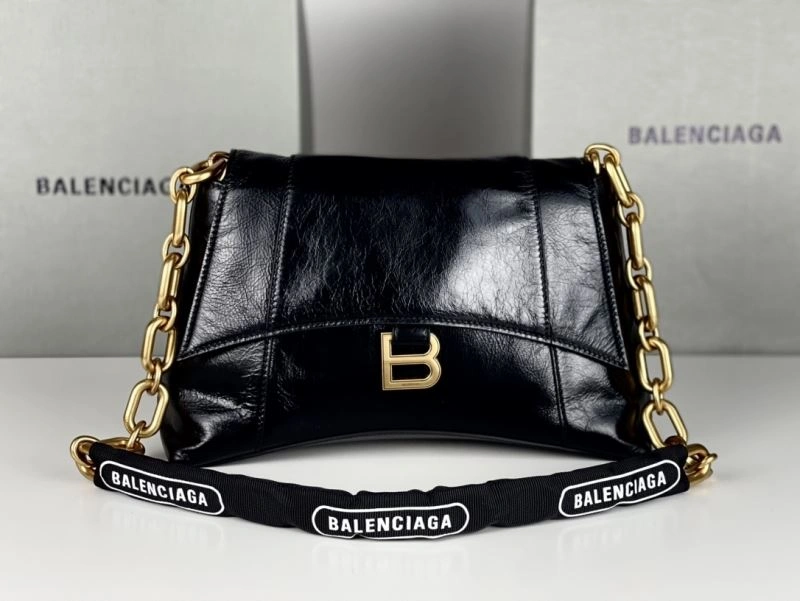 Balenciaga Downtown Chain Shoulder Bag in Black Gold Wax Leather