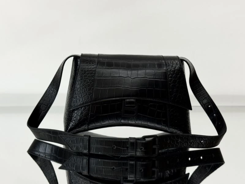 Balenciaga Downtown Hourglass Crocodile-Patterned Crossbody Bag