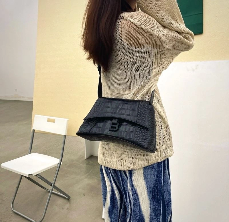 Affordable Balenciaga Downtown Hourglass Crocodile-Patterned Crossbody Bag