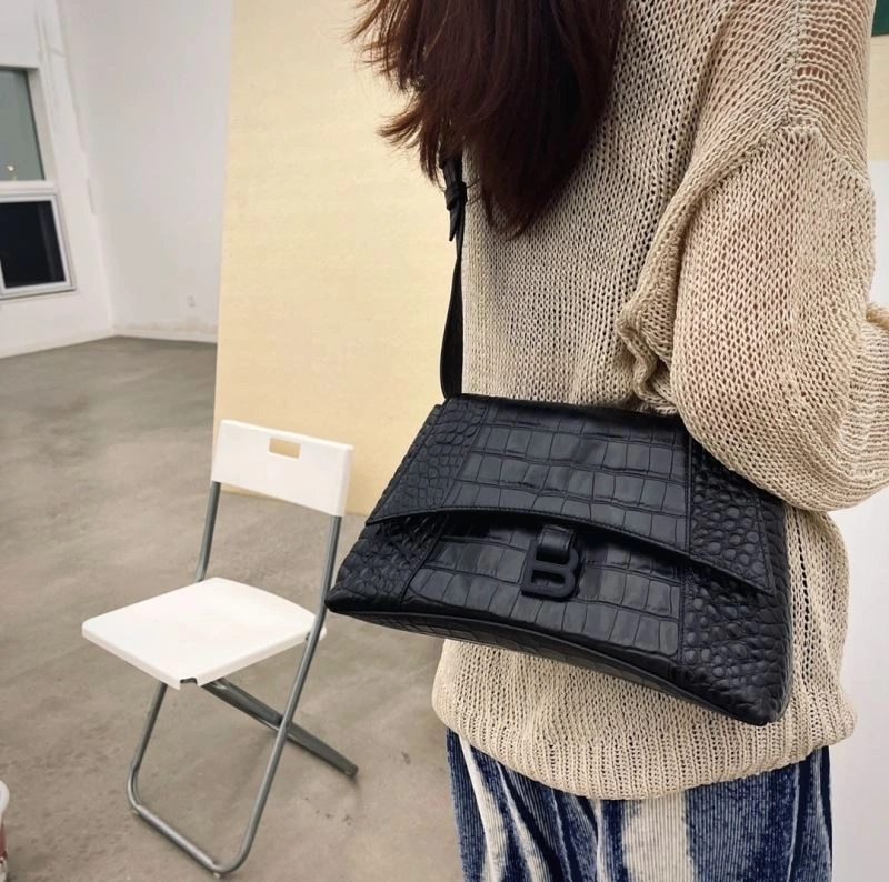 Affordable Balenciaga Downtown Hourglass Crocodile-Patterned Crossbody Bag