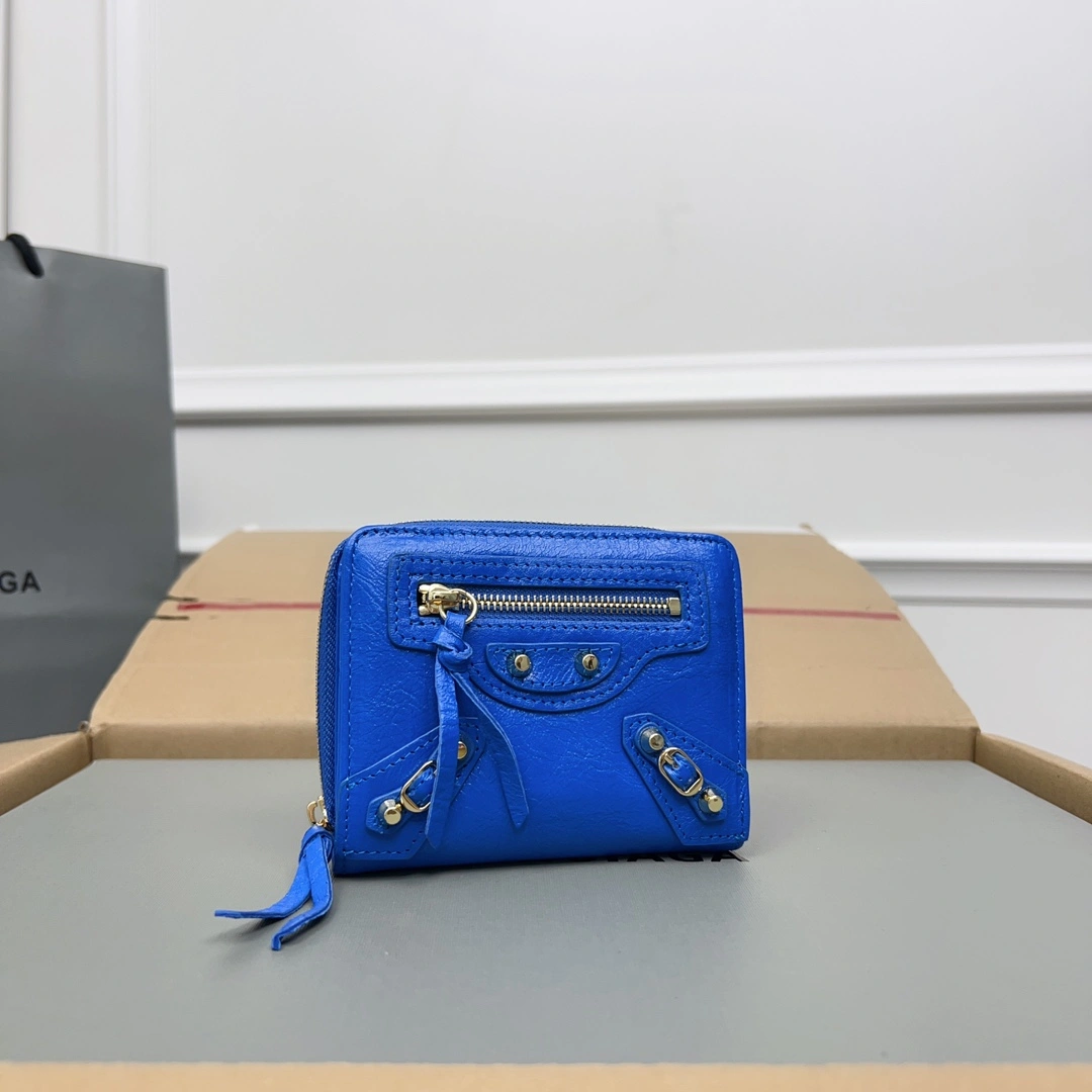 Balenciaga Electric Blue Retro Crackle Leather Wallet
