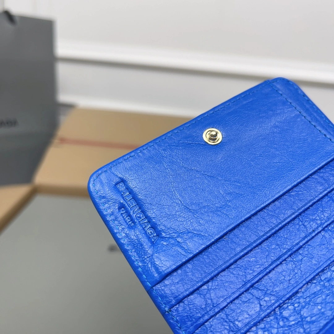 Mirror quality Balenciaga Electric Blue Retro Crackle Leather Wallet