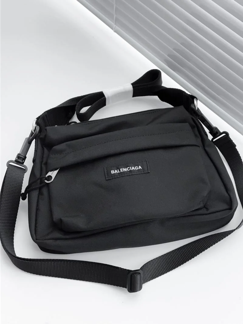 Balenciaga Explorer Black Nylon Shoulder Bag with Logo Patch