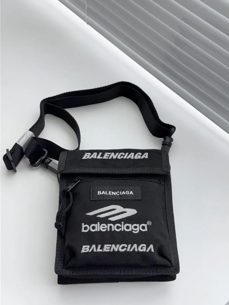 Balenciaga Explorer Waterproof Nylon Clutch with Logo Strap