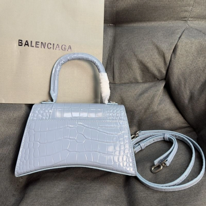 Brand-original Balenciaga Fog Blue Crocodile Hourglass Bag with Silver Buckle