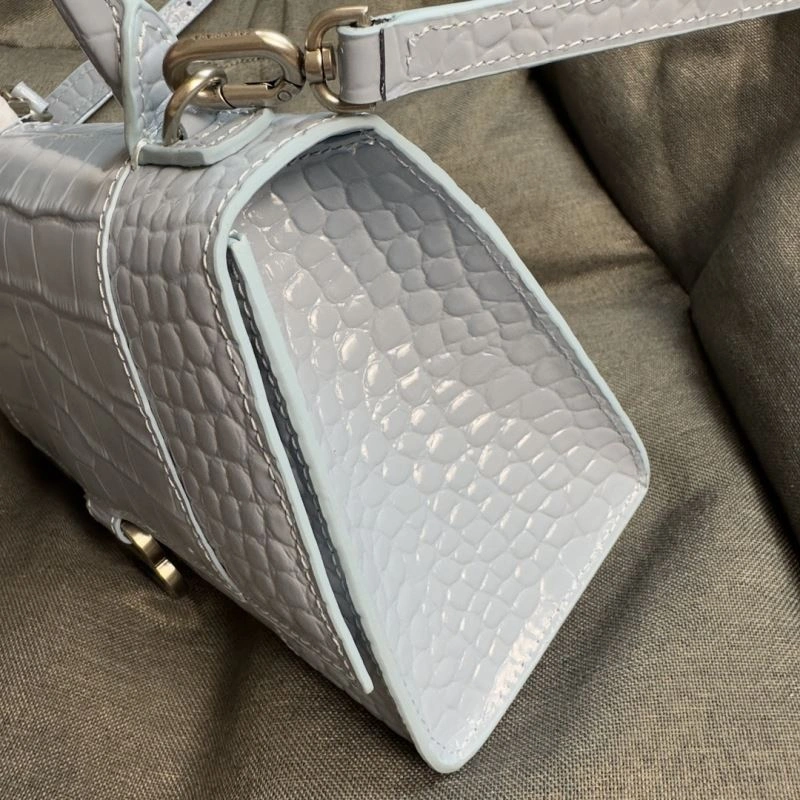 Brand-original Balenciaga Fog Blue Crocodile Hourglass Bag with Silver Buckle