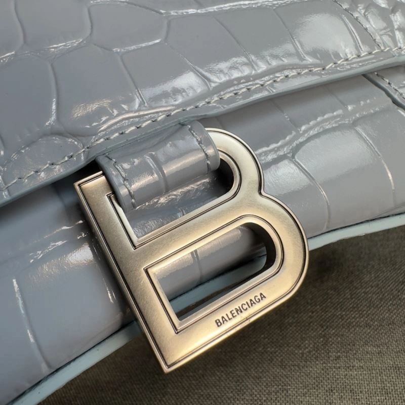 Brand-original Balenciaga Fog Blue Crocodile Hourglass Bag with Silver Buckle