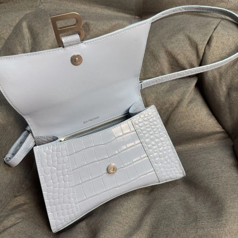 Brand-original Balenciaga Fog Blue Crocodile Hourglass Bag with Silver Buckle