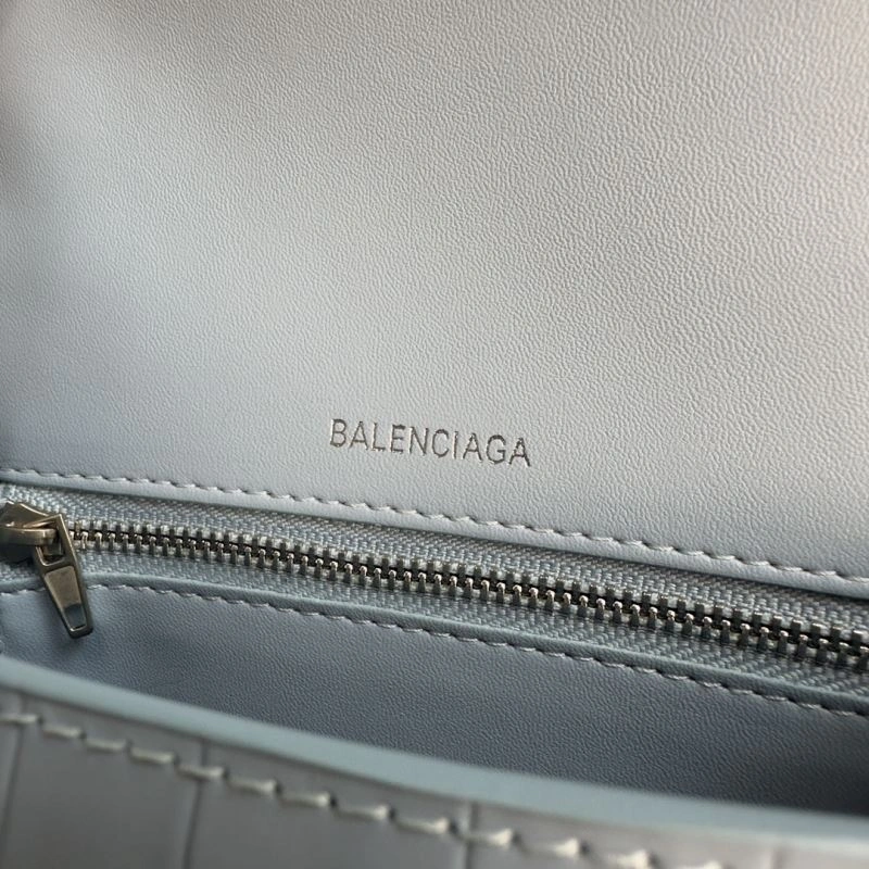 Brand-original Balenciaga Fog Blue Crocodile Hourglass Bag with Silver Buckle