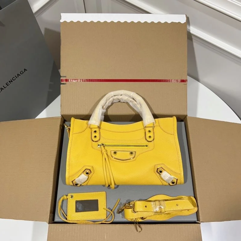 Balenciaga Goat Leather Motorcycle Bag - Gold Buckle Yellow 30cm