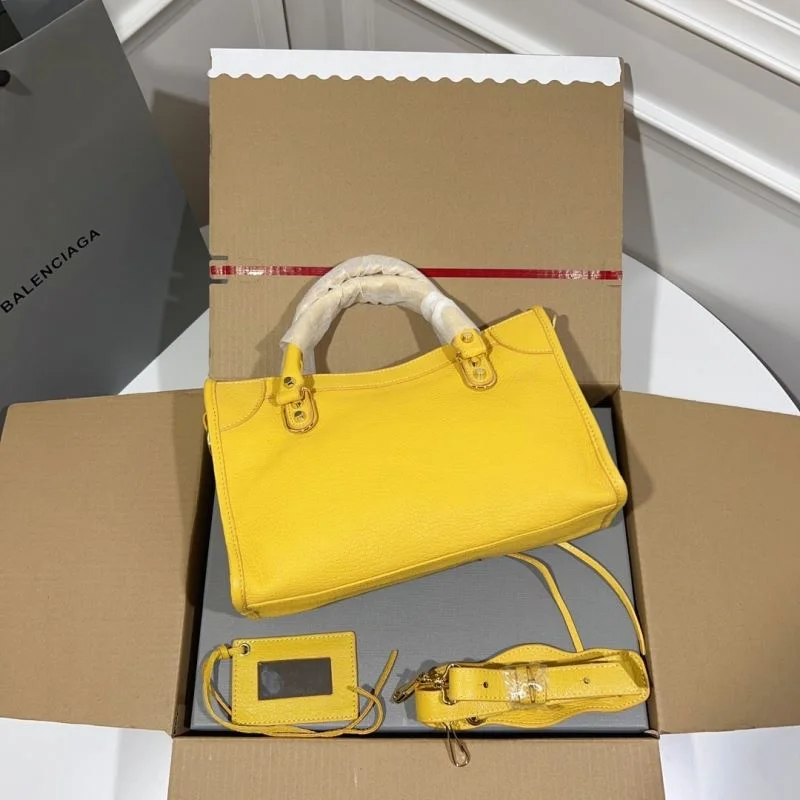 Real Balenciaga Goat Leather Motorcycle Bag - Gold Buckle Yellow 30cm