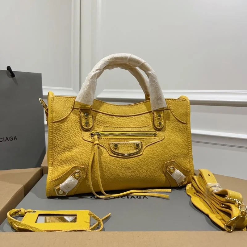Real Balenciaga Goat Leather Motorcycle Bag - Gold Buckle Yellow 30cm