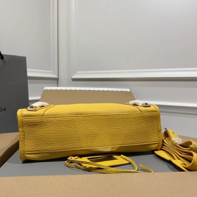 Real Balenciaga Goat Leather Motorcycle Bag - Gold Buckle Yellow 30cm