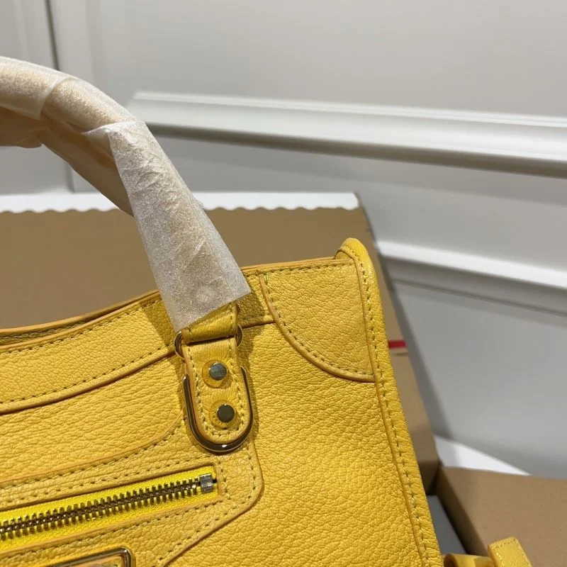 Real Balenciaga Goat Leather Motorcycle Bag - Gold Buckle Yellow 30cm