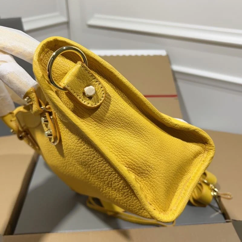 Real Balenciaga Goat Leather Motorcycle Bag - Gold Buckle Yellow 30cm