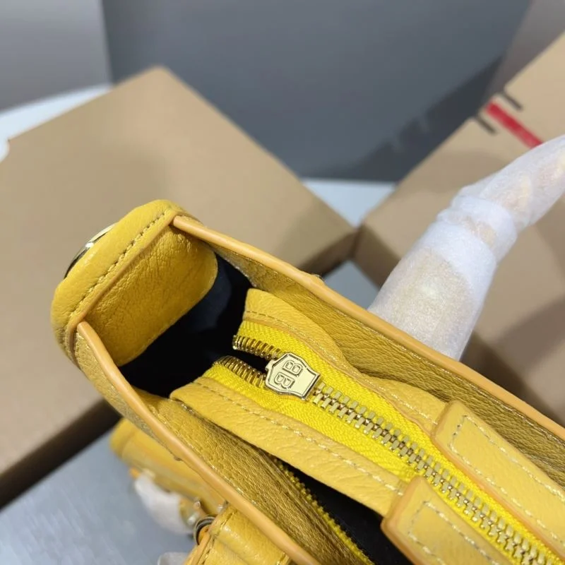Real Balenciaga Goat Leather Motorcycle Bag - Gold Buckle Yellow 30cm