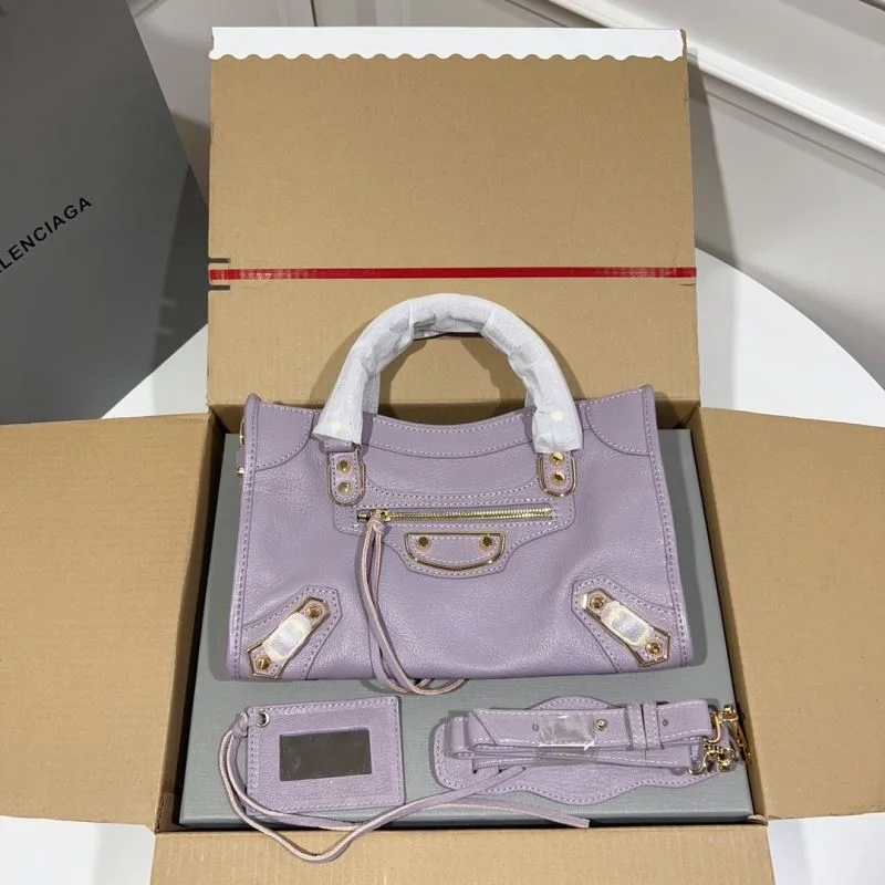 Balenciaga Goat Leather Motorcycle Bag - Purple Gold Buckle