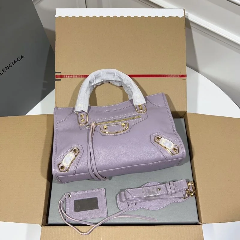 Budget-friendly Balenciaga Goat Leather Motorcycle Bag - Purple Gold Buckle