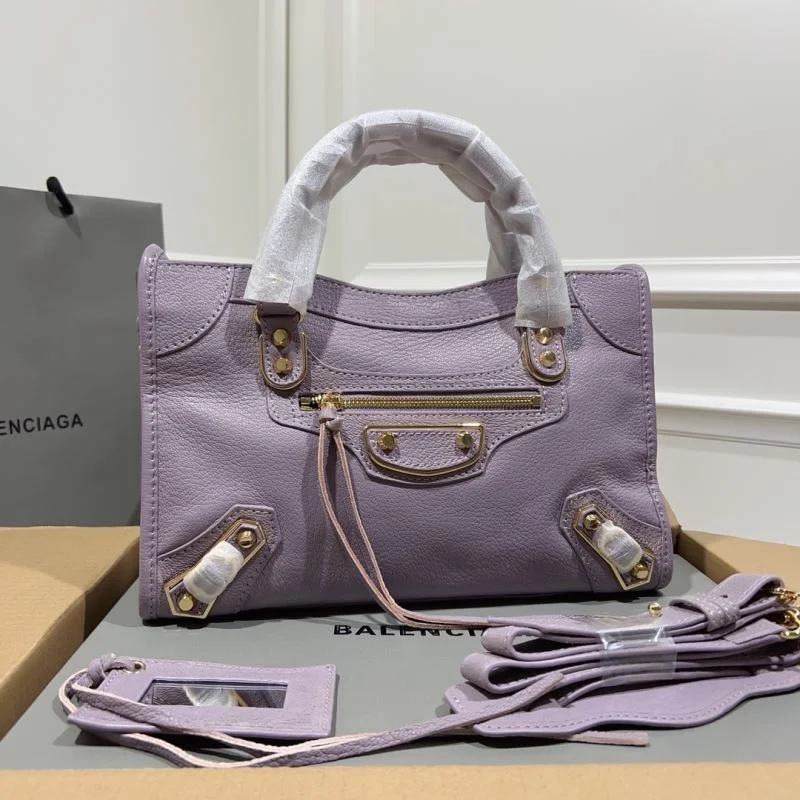Budget-friendly Balenciaga Goat Leather Motorcycle Bag - Purple Gold Buckle