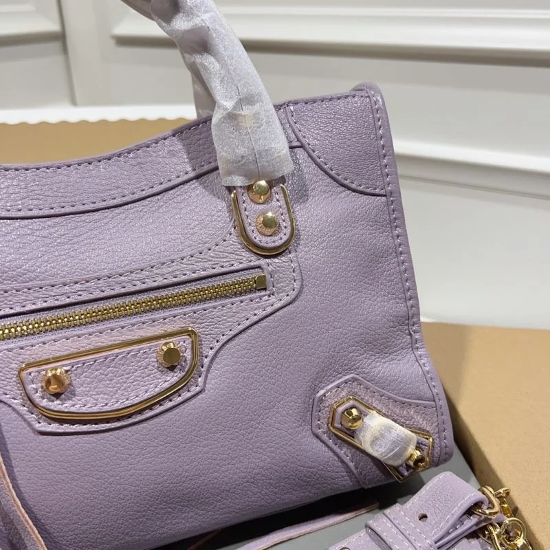 Budget-friendly Balenciaga Goat Leather Motorcycle Bag - Purple Gold Buckle
