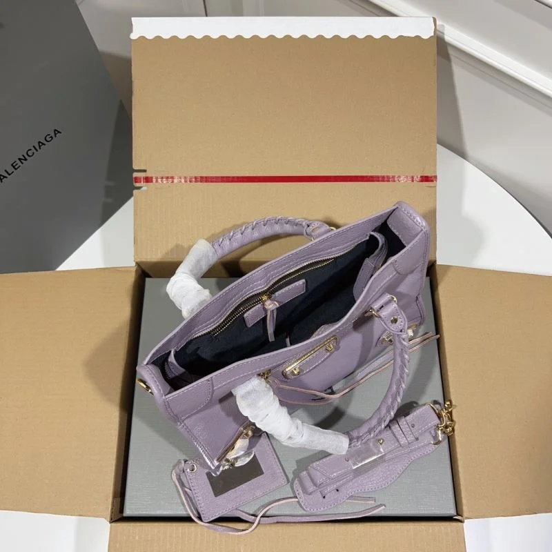 Budget-friendly Balenciaga Goat Leather Motorcycle Bag - Purple Gold Buckle