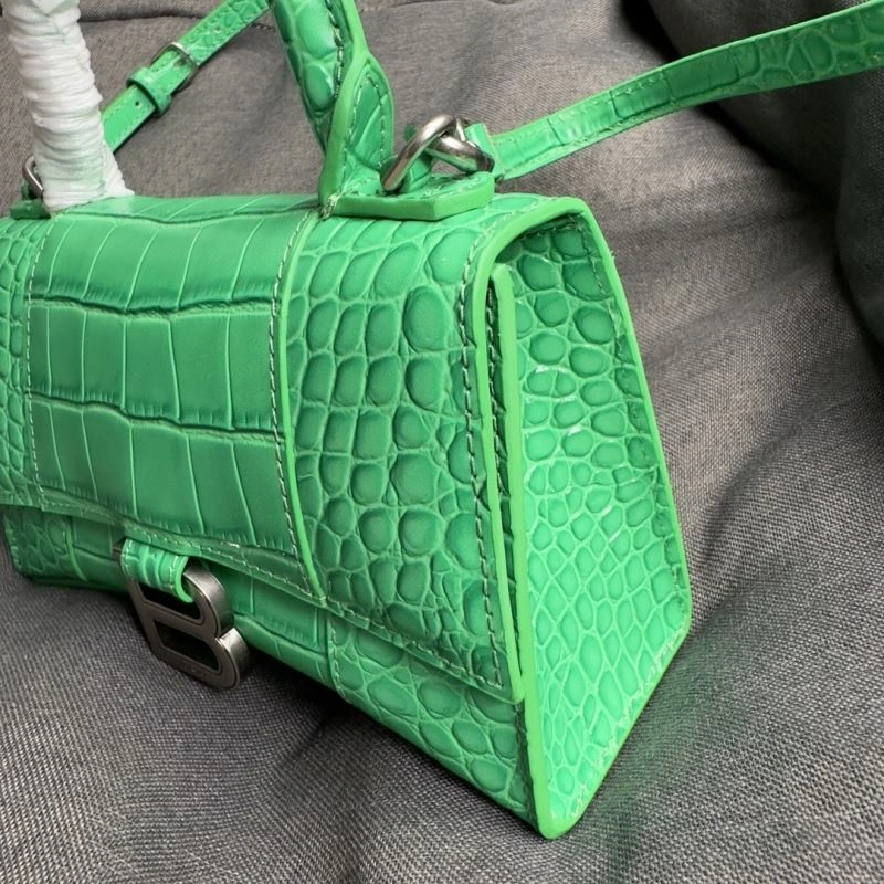 Authentic Balenciaga Grass Green Croc Pattern Hourglass XS Bag