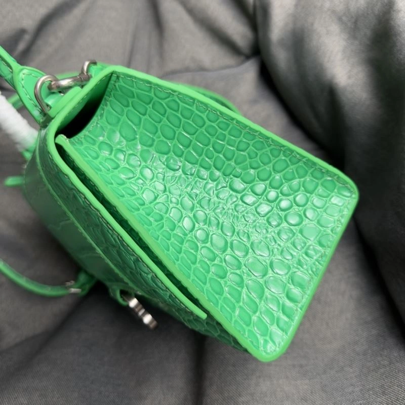 Legit Balenciaga Grass Green Crocodile Pattern Hourglass Bag with Silver Buckle