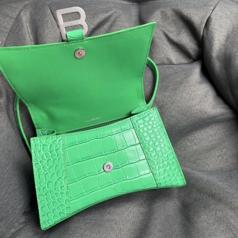 Legit Balenciaga Grass Green Crocodile Pattern Hourglass Bag with Silver Buckle
