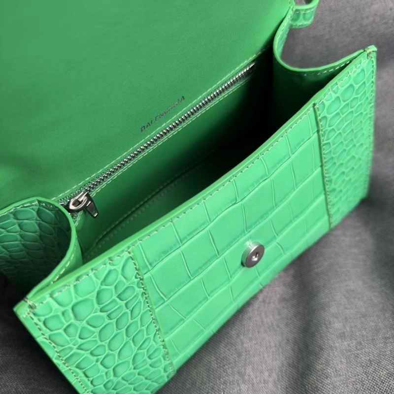 Legit Balenciaga Grass Green Crocodile Pattern Hourglass Bag with Silver Buckle