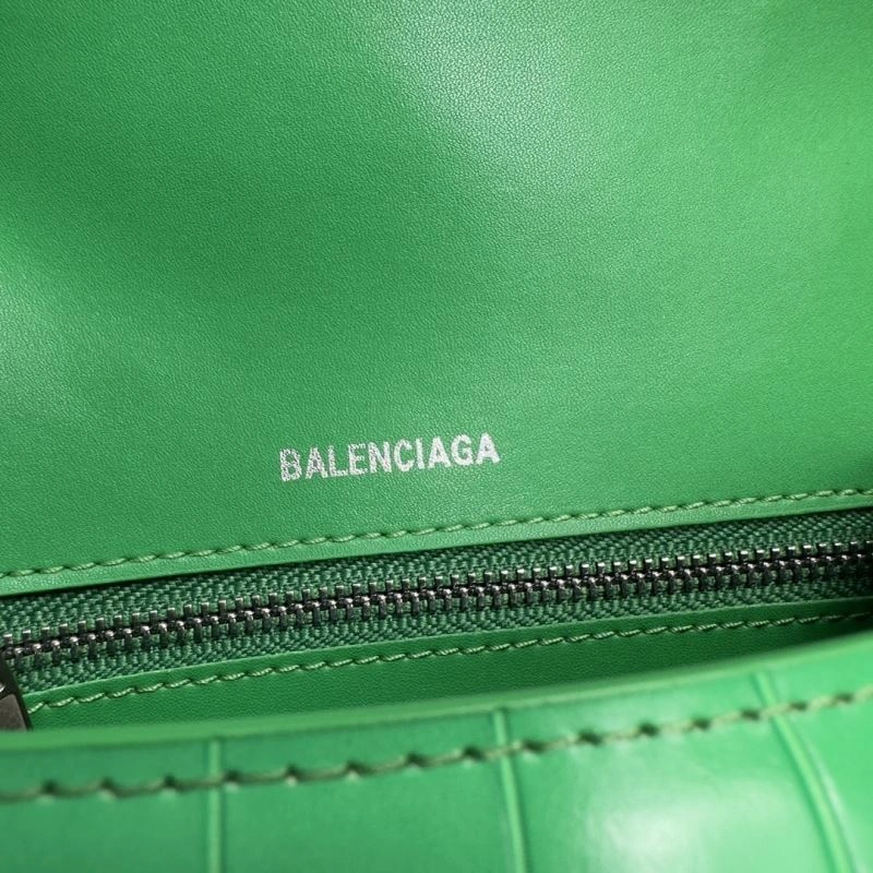 Legit Balenciaga Grass Green Crocodile Pattern Hourglass Bag with Silver Buckle