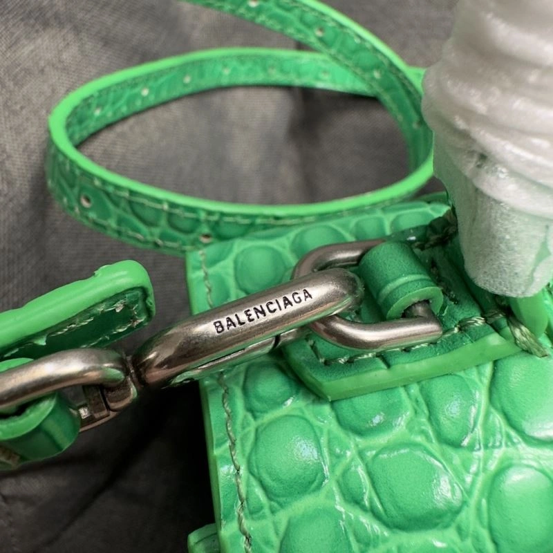Legit Balenciaga Grass Green Crocodile Pattern Hourglass Bag with Silver Buckle