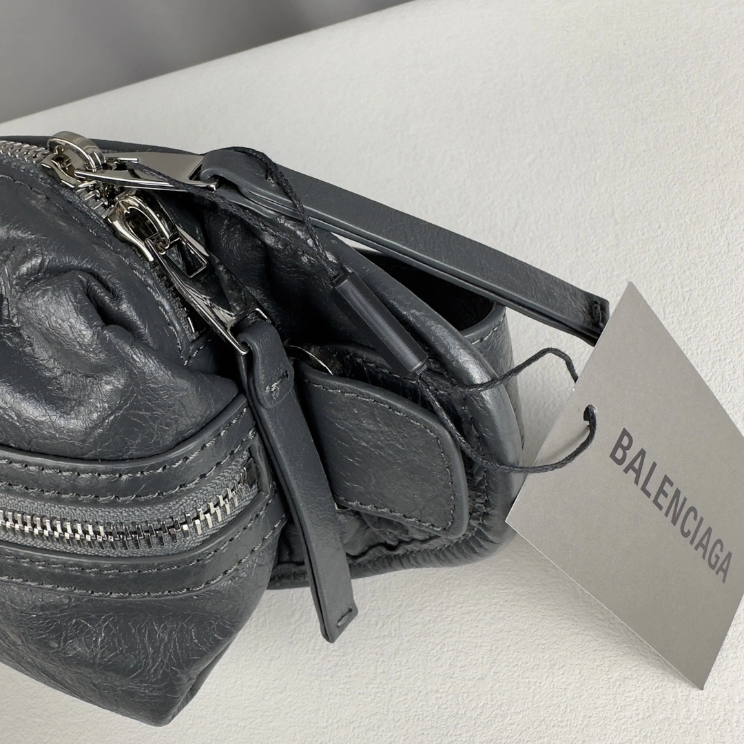 Top match Balenciaga Gray Cracked Lambskin Motorcycle Chest Bag