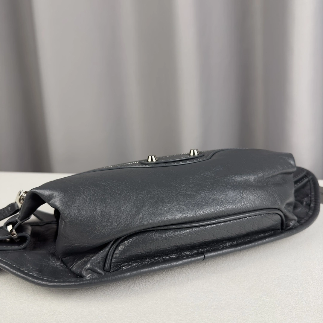 Top match Balenciaga Gray Cracked Lambskin Motorcycle Chest Bag