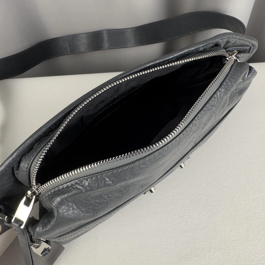 Top match Balenciaga Gray Cracked Lambskin Motorcycle Chest Bag