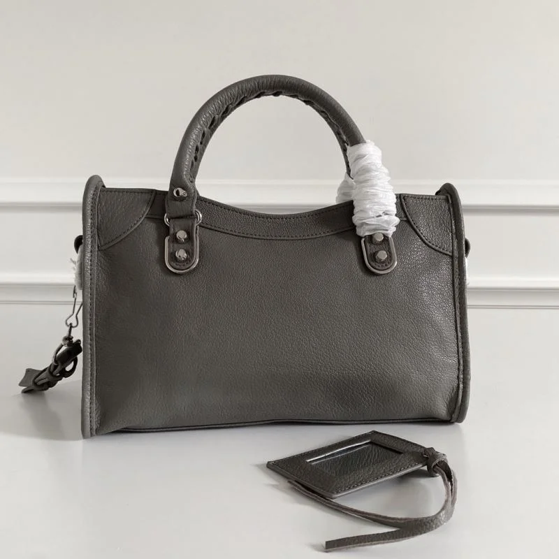 Value-priced Balenciaga Gray Goatskin Motorcycle Bag with Silver Studs