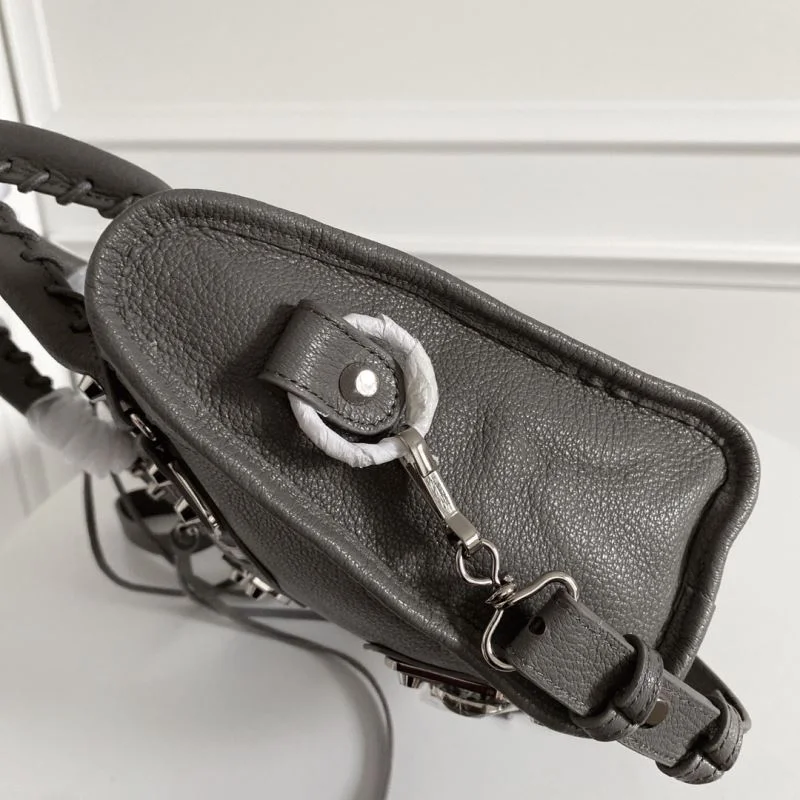 Value-priced Balenciaga Gray Goatskin Motorcycle Bag with Silver Studs