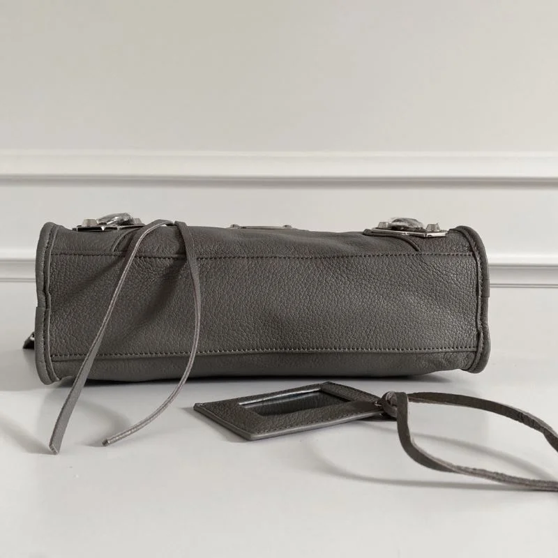 Value-priced Balenciaga Gray Goatskin Motorcycle Bag with Silver Studs